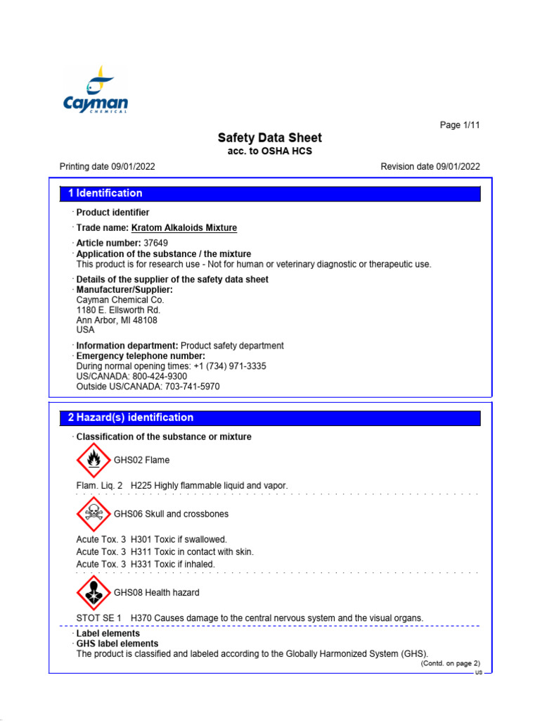 MSDS Extract Cratom | PDF | Dangerous Goods | Occupational Safety And Health