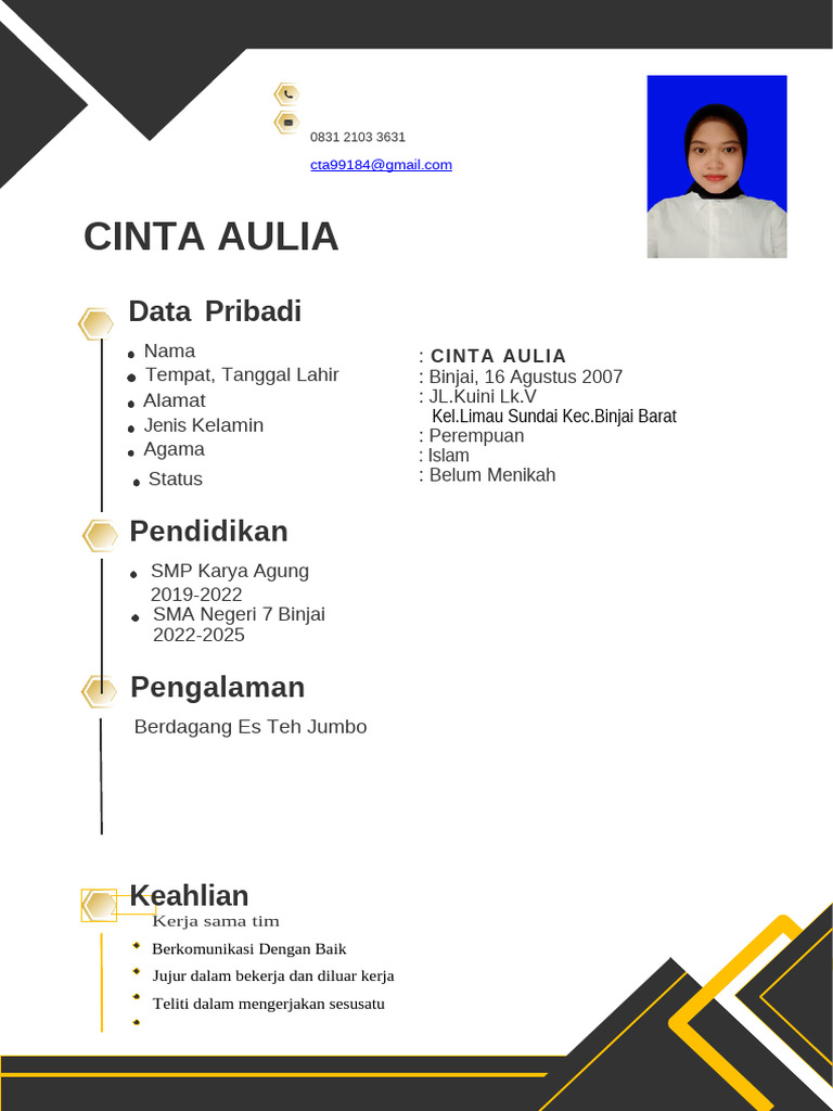 Profil Cinta Aulia: Data Pribadi dan Keahlian | PDF