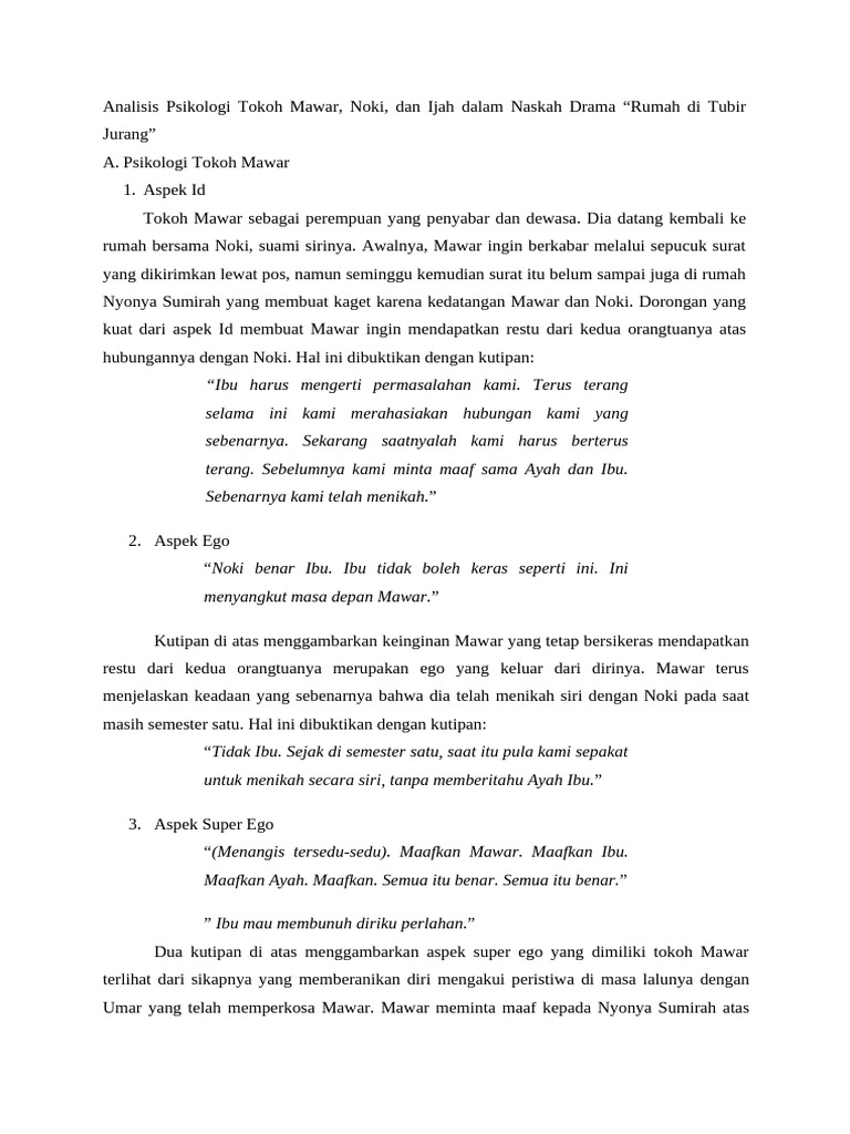 Analisis Tokoh Mawar, Noki, Ijah | PDF