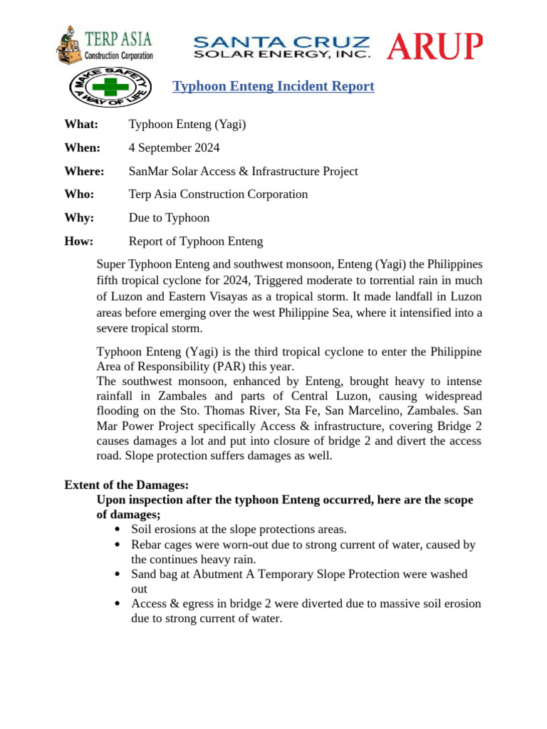 Typhoon Enteng Incident Report | PDF | Typhoon | Tropical Cyclones