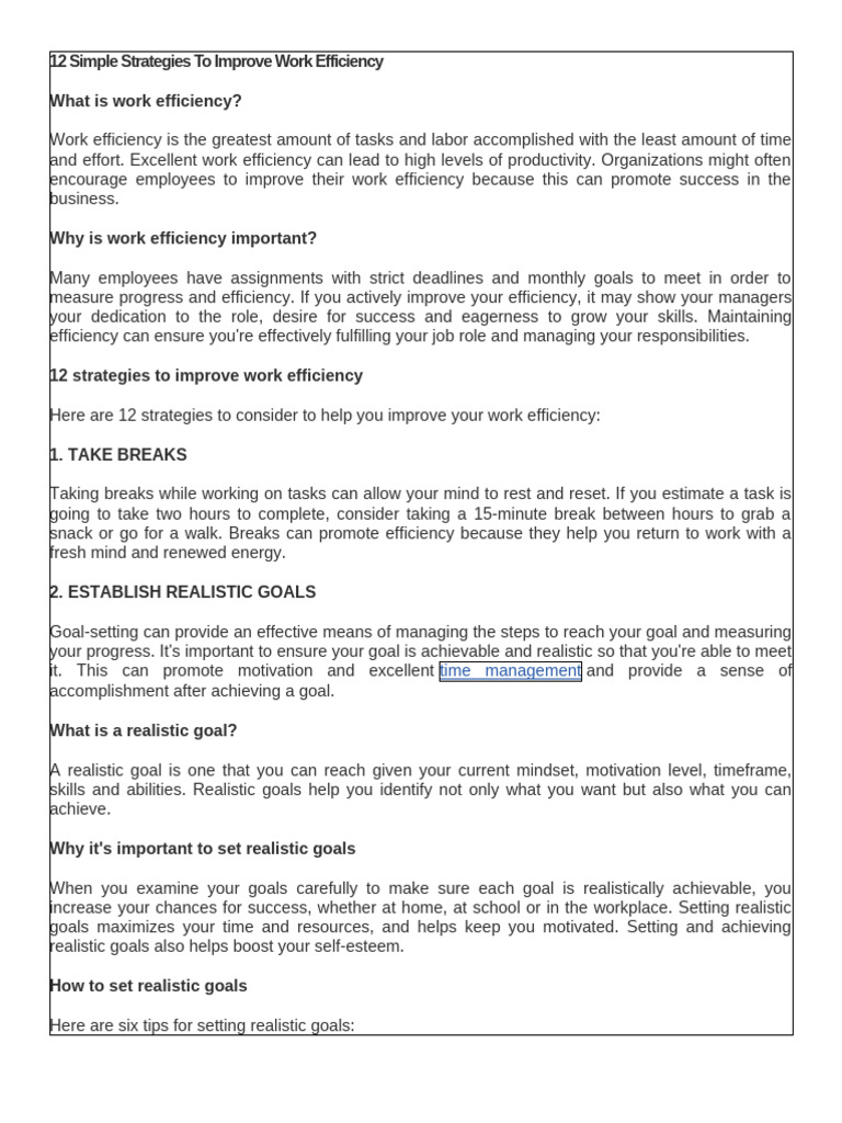 12 Strategies to Boost Work Efficiency | PDF | Goal | Time Management