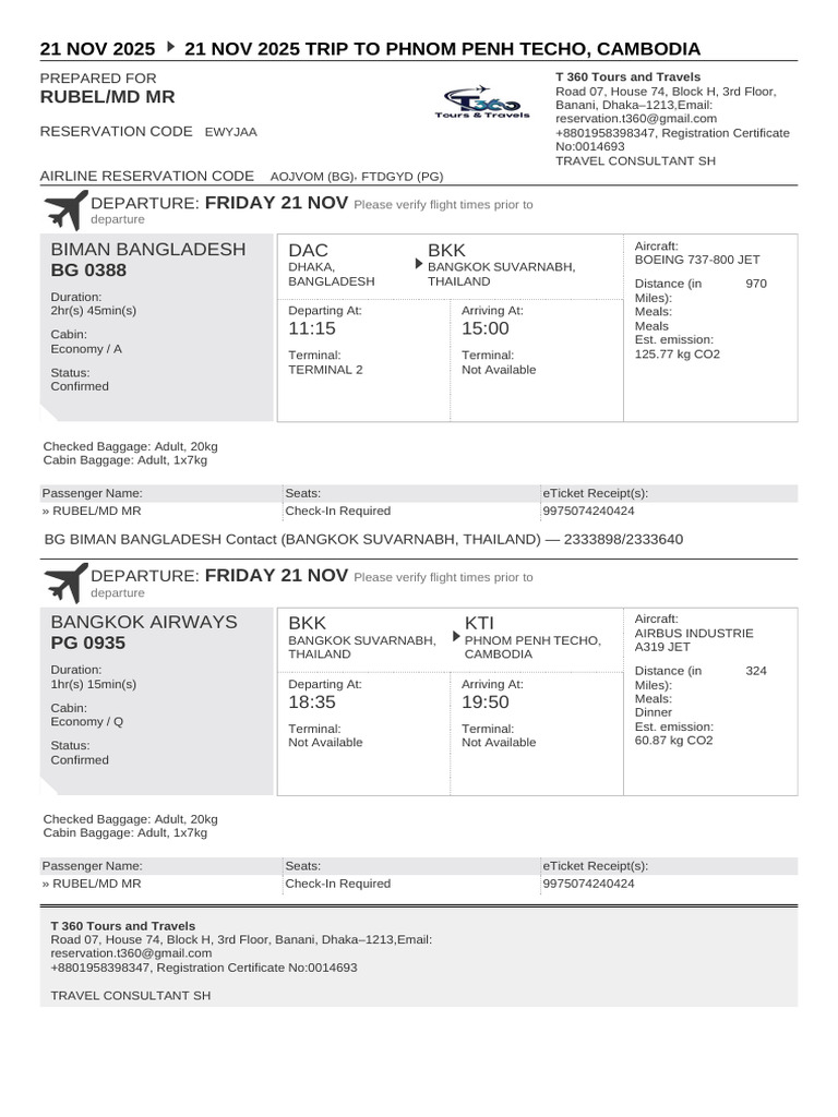 Travel Reservation November 21 for MR MD RUBEL | PDF | Airliner | Jet ...