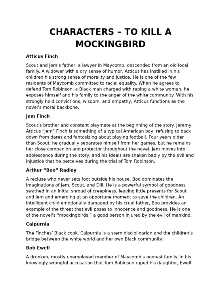 Key Characters in To Kill a Mockingbird | PDF | To Kill A Mockingbird
