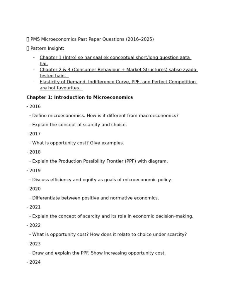 PMS Microeconomics Past Paper Insights | PDF