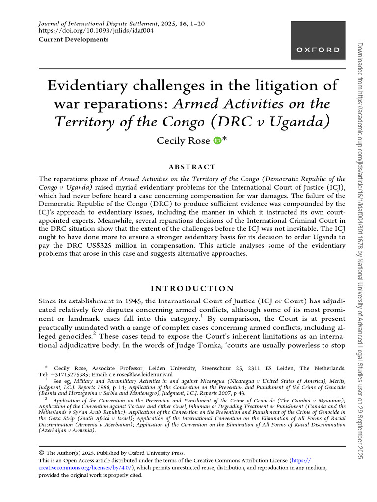 Evidentiary Challenges in The Litigation of War Reparations - Armed ...