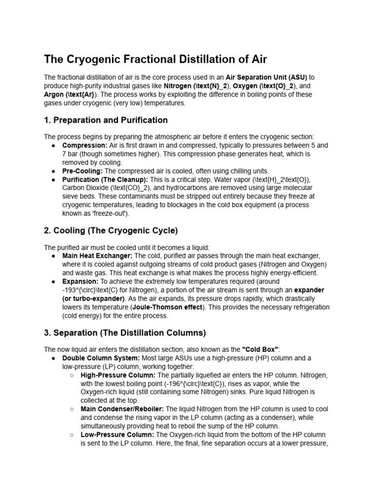 Cryogenic Air Distillation Process Guide | PDF | Distillation ...