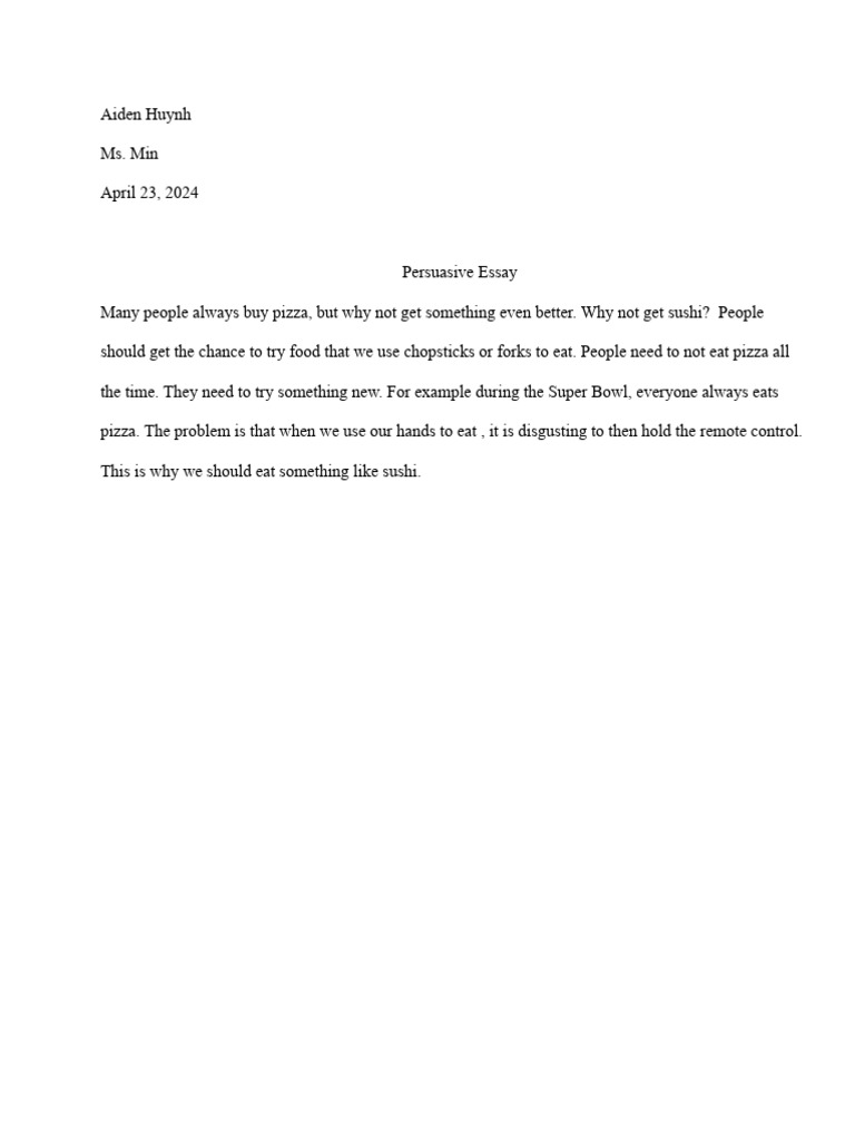 Aiden Huynh - Persuasive Essay | PDF