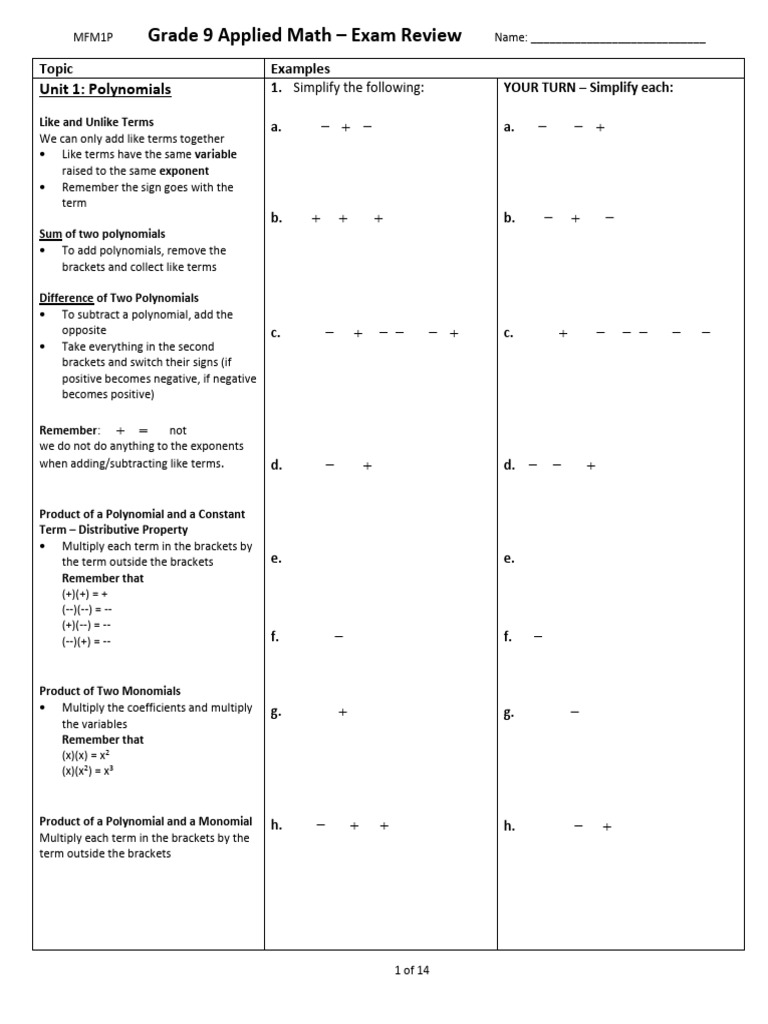 Grade 9 Applied Math Exam Review | PDF | Area | Ratio