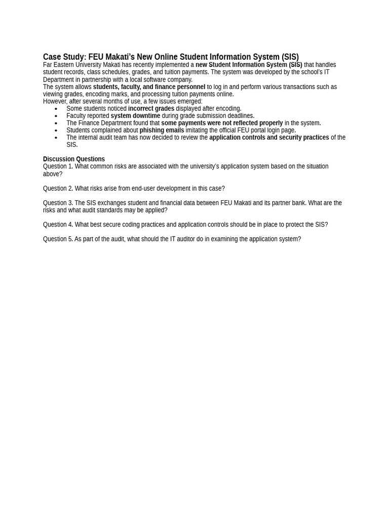 FEU Makati SIS Case Study: Issues & Solutions | PDF