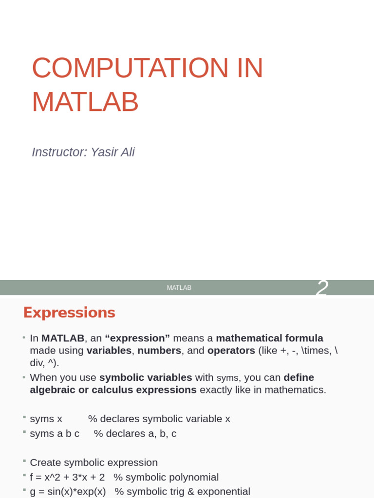 Computation in MATLAB Lec5 | PDF | Matlab | Variable (Mathematics)