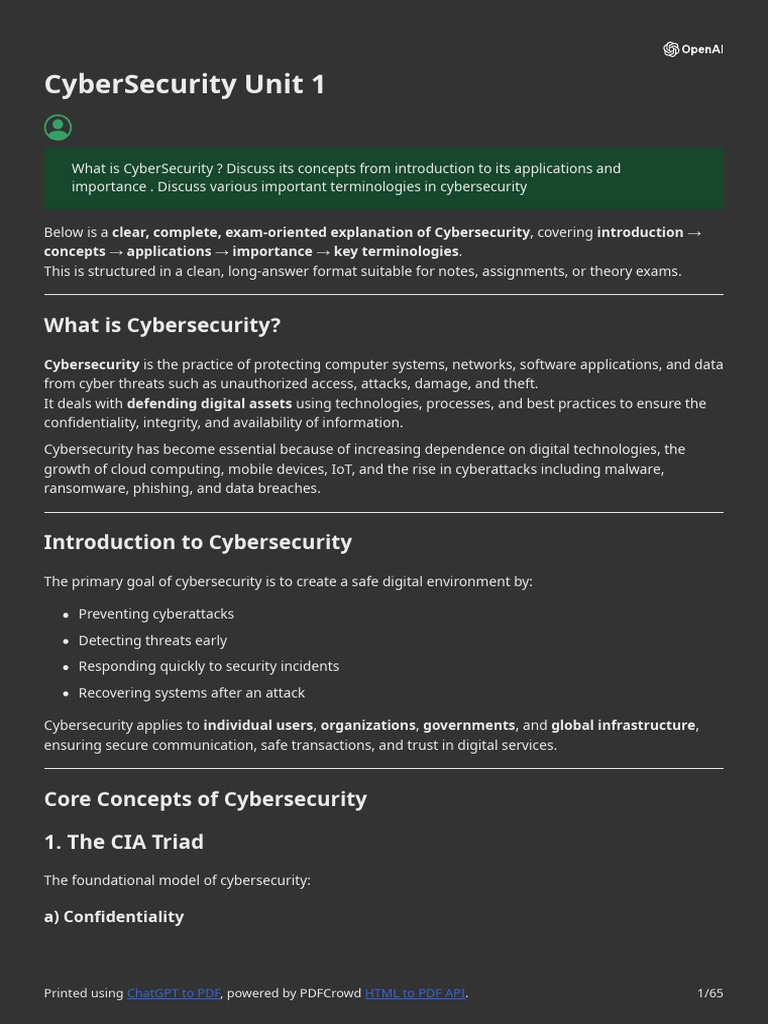 CyberSecurity Unit 1 | PDF | Security | Computer Security