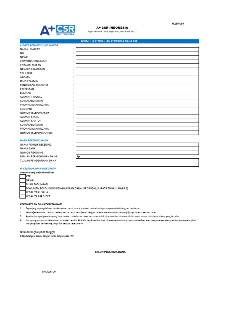 Formulir Pengajuan Dana CSR A+ | PDF
