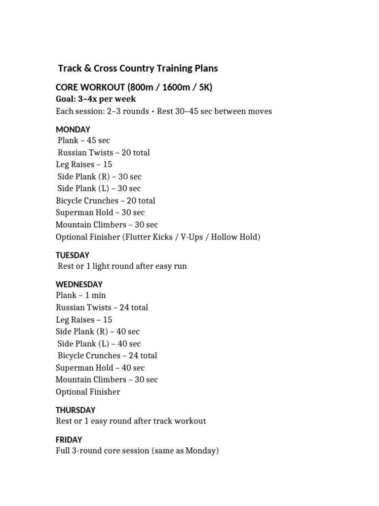 Track and Cross Country Training Plan | PDF | Management Of Obesity ...