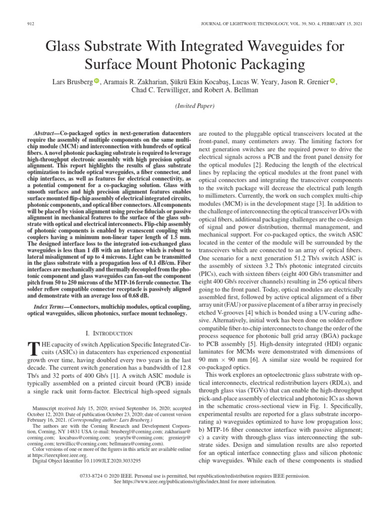Glass Substrate With Integrated Waveguides For Surface Mount Photonic ...