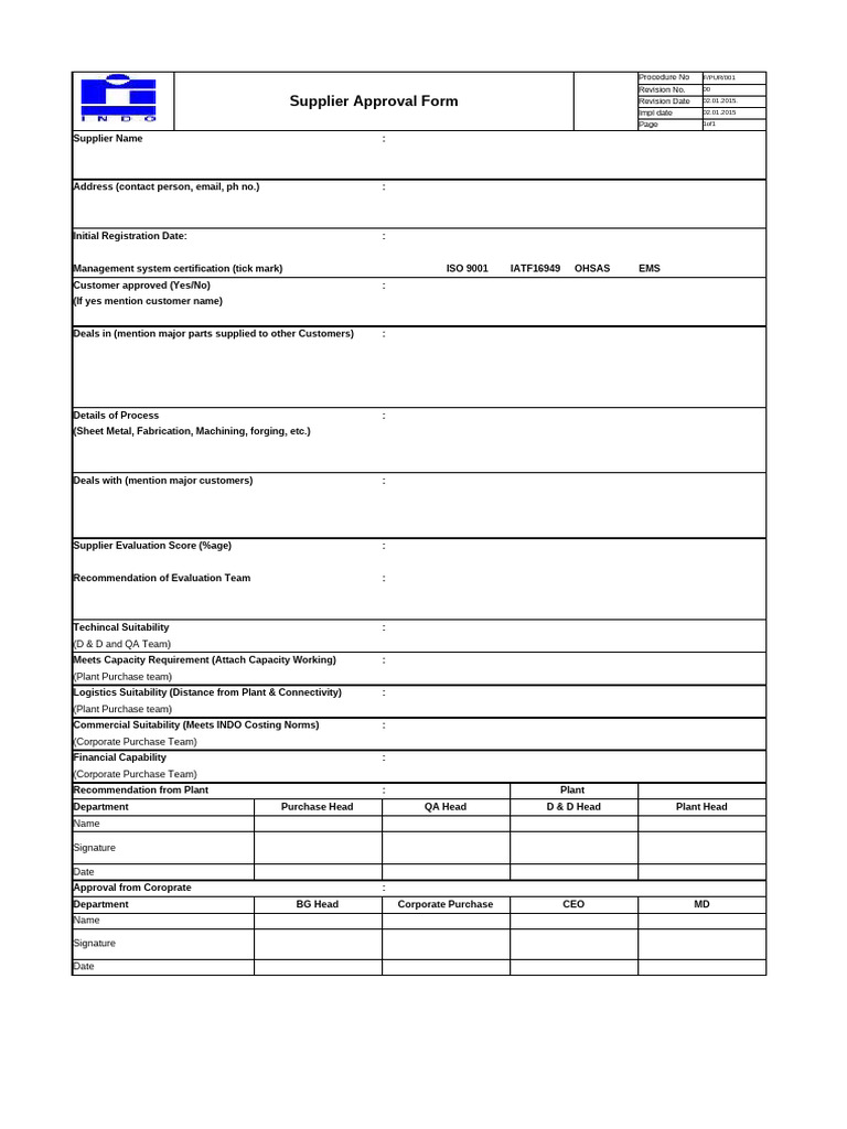 Supplier Approval Form Template | PDF