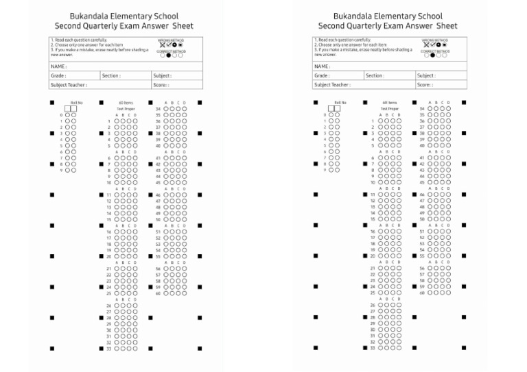 BES Quarterly Exam Answer Sheet Template 60 Items | PDF