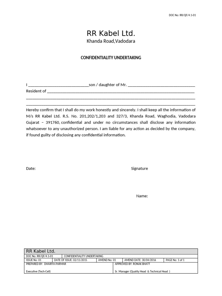 QF 4.1-01 ++ Confidentiality Undertaking-FILLED | PDF
