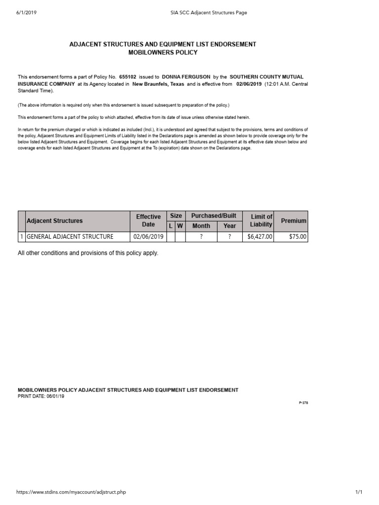 Adjacent Structures Endorsement Policy | PDF