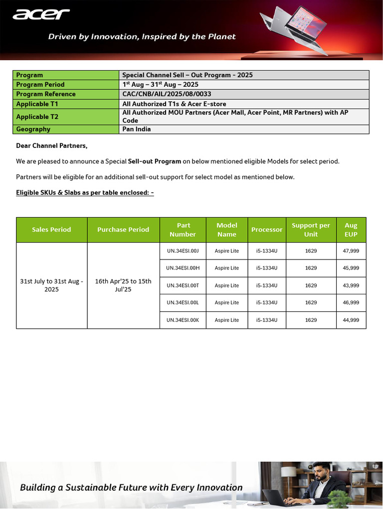 Acer Special Sell-Out Program 2025 | PDF