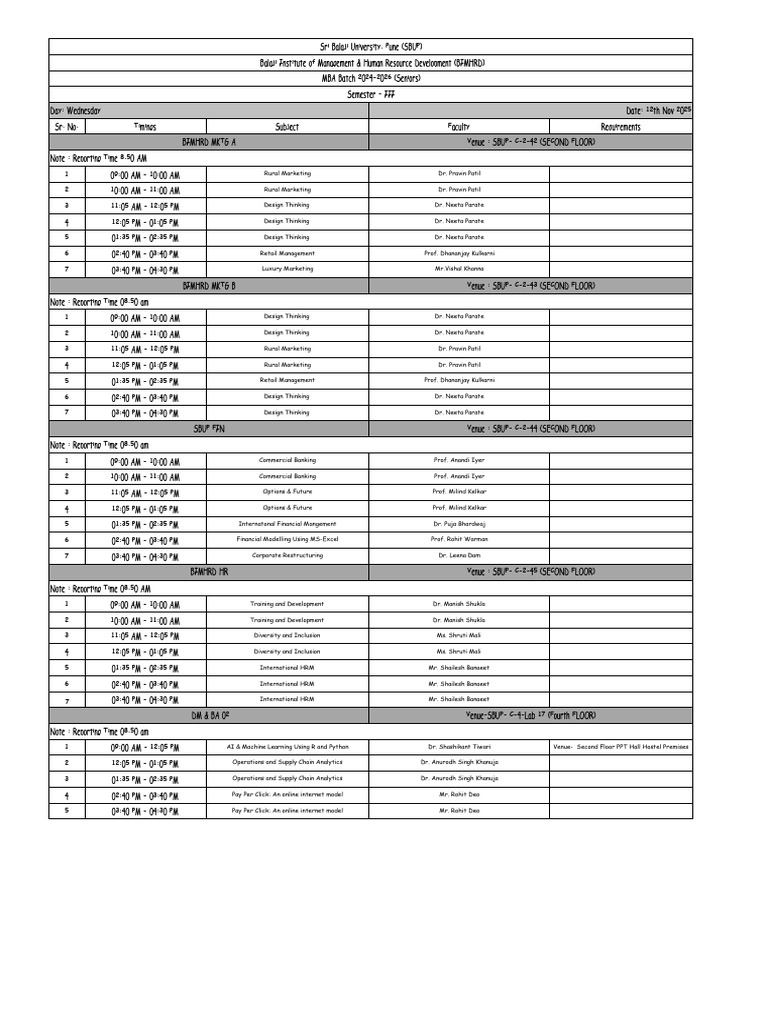 MBA Class Schedule for Nov 12, 2025 | PDF
