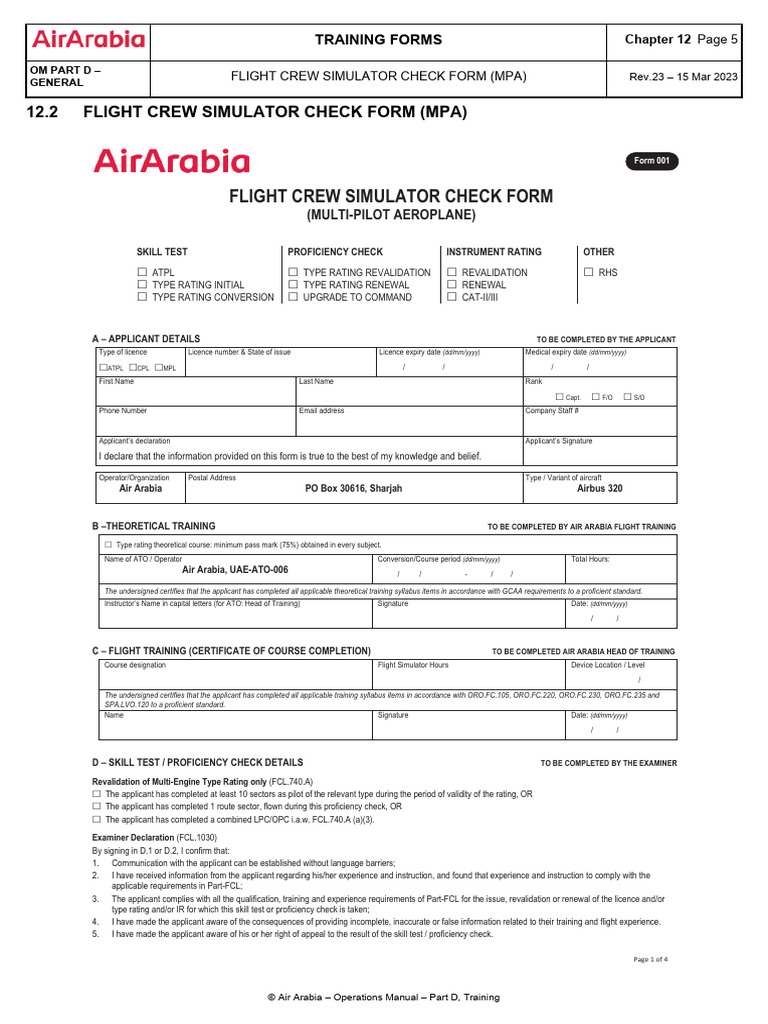 Flight Crew Simulator Check Form | PDF | Professional Titles And ...