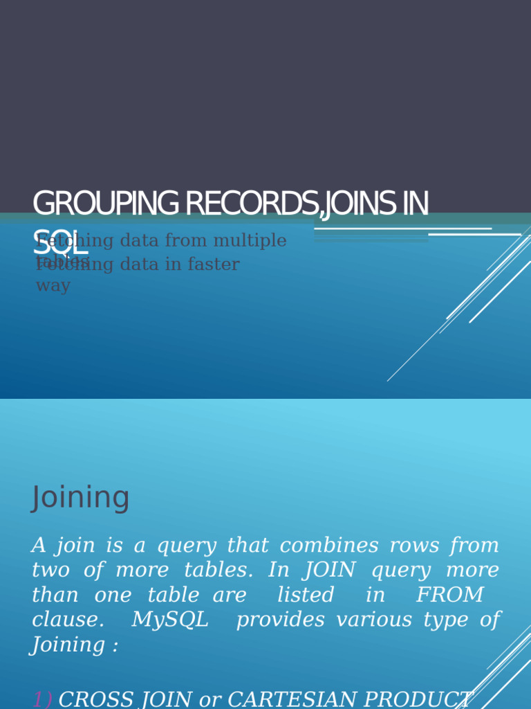 Ch-13 (Grouping Records, Joins in SQL | PDF | Table (Database) | Databases
