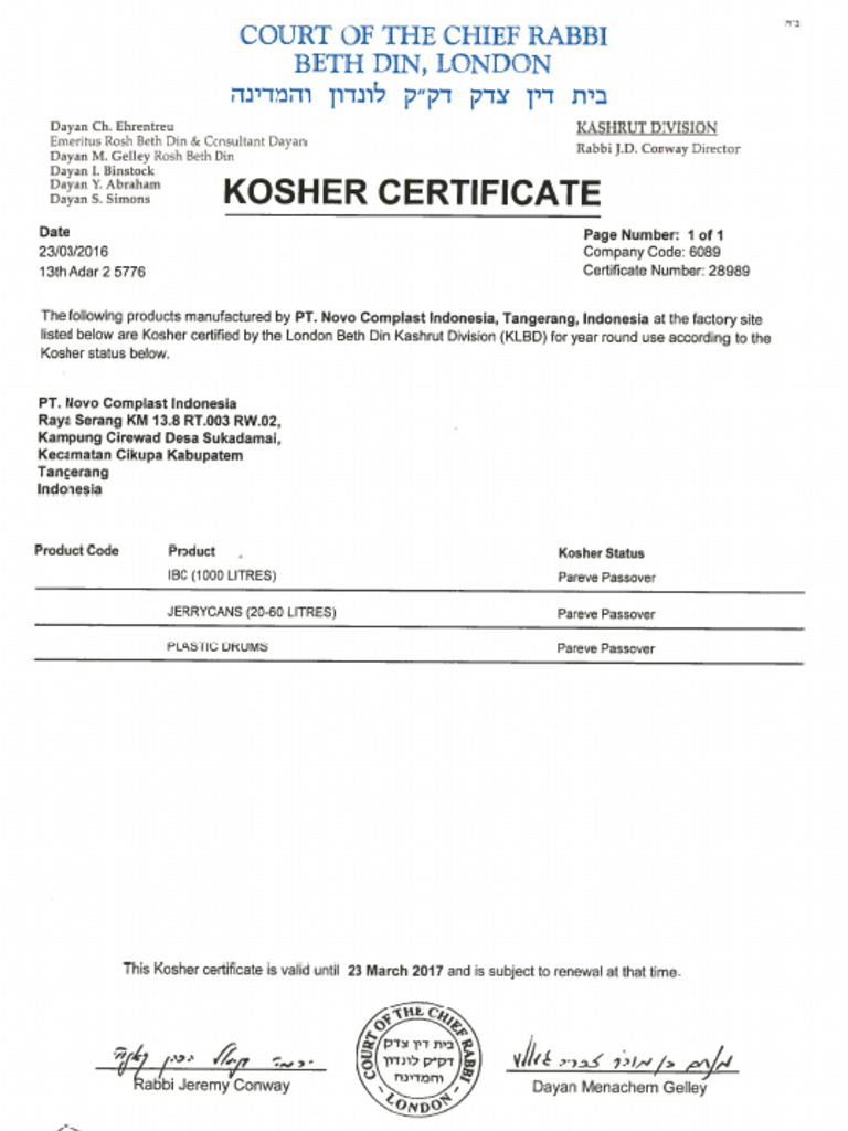Kosher Certificate | PDF