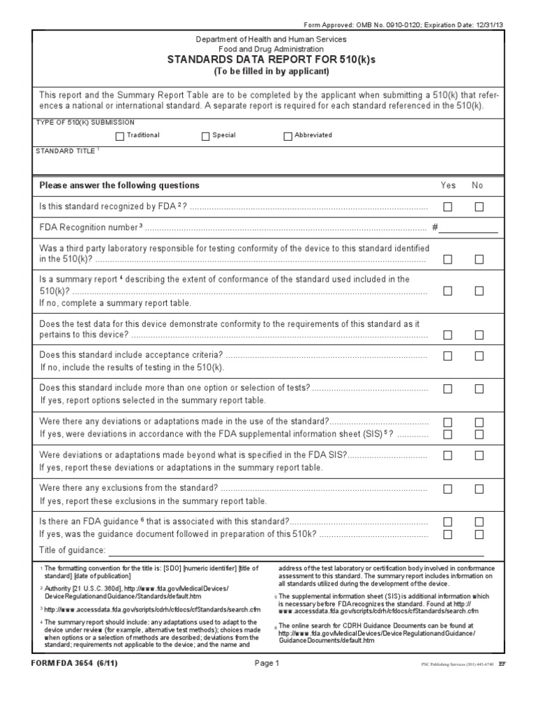 Form 3654 | Federal Food | Food And Drug Administration
