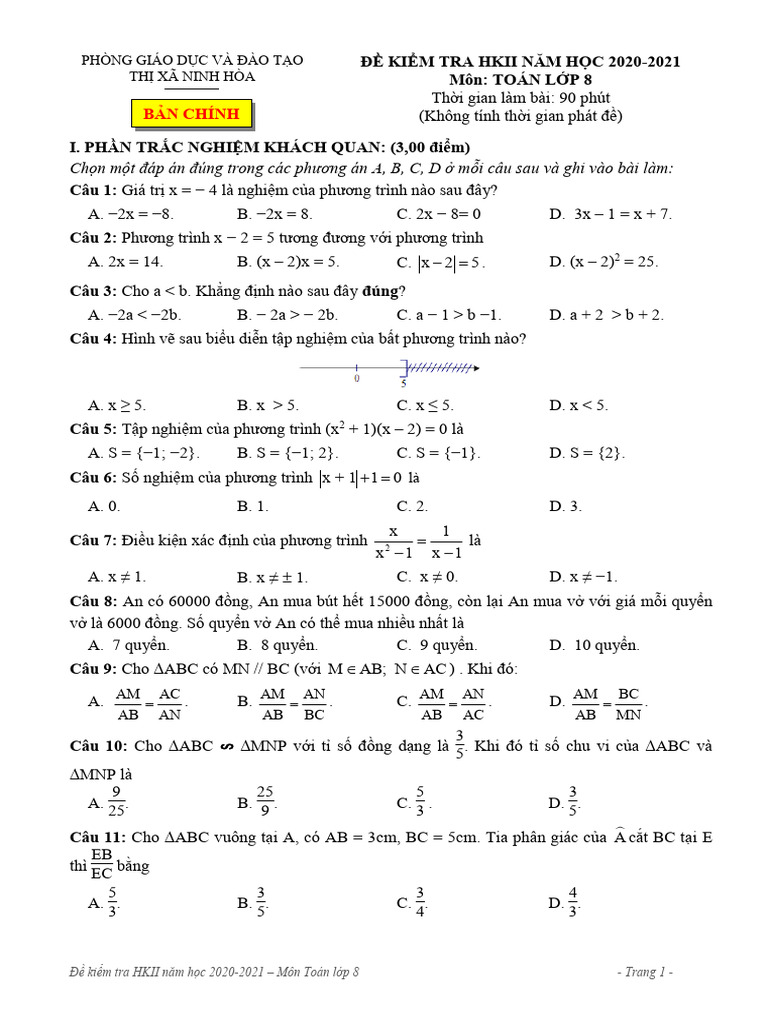De Hoc Ki 2 Toan 8 Nam 2020 2021 Phong Gddt Thi Xa Ninh Hoa Khanh Hoa | PDF