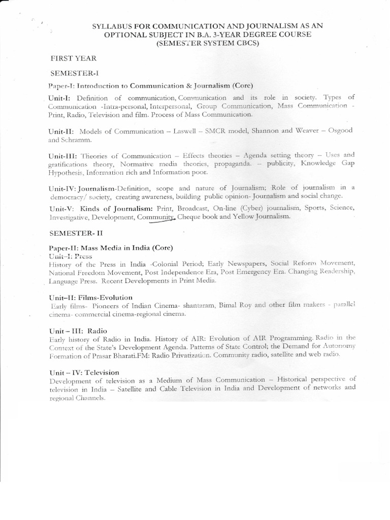 Mass Comm (OU Syllabus) | PDF