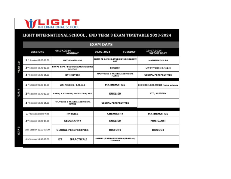 Ks3 and Ks4 End Term 3 2024 Exam Supplementary Timetable | PDF ...