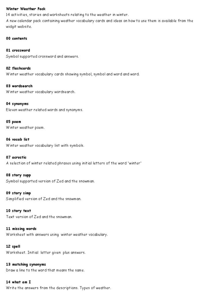 Winter Weather Vocabulary Activities | PDF | Storms | Winter Storm