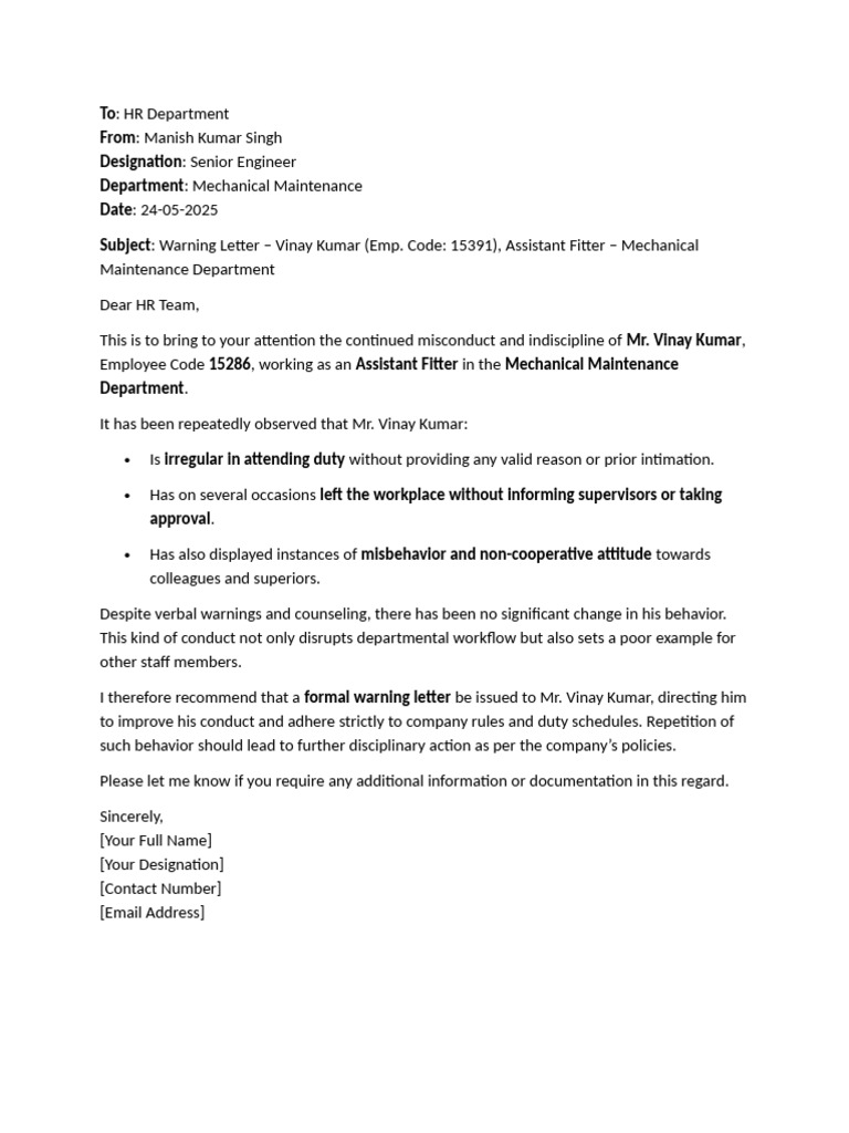 Vinay KumarWarning Letter | PDF