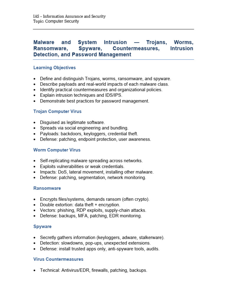 Week 6 - Malware and Security Lecture | PDF