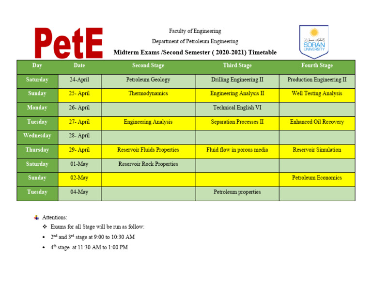 Midterm Timetable | PDF