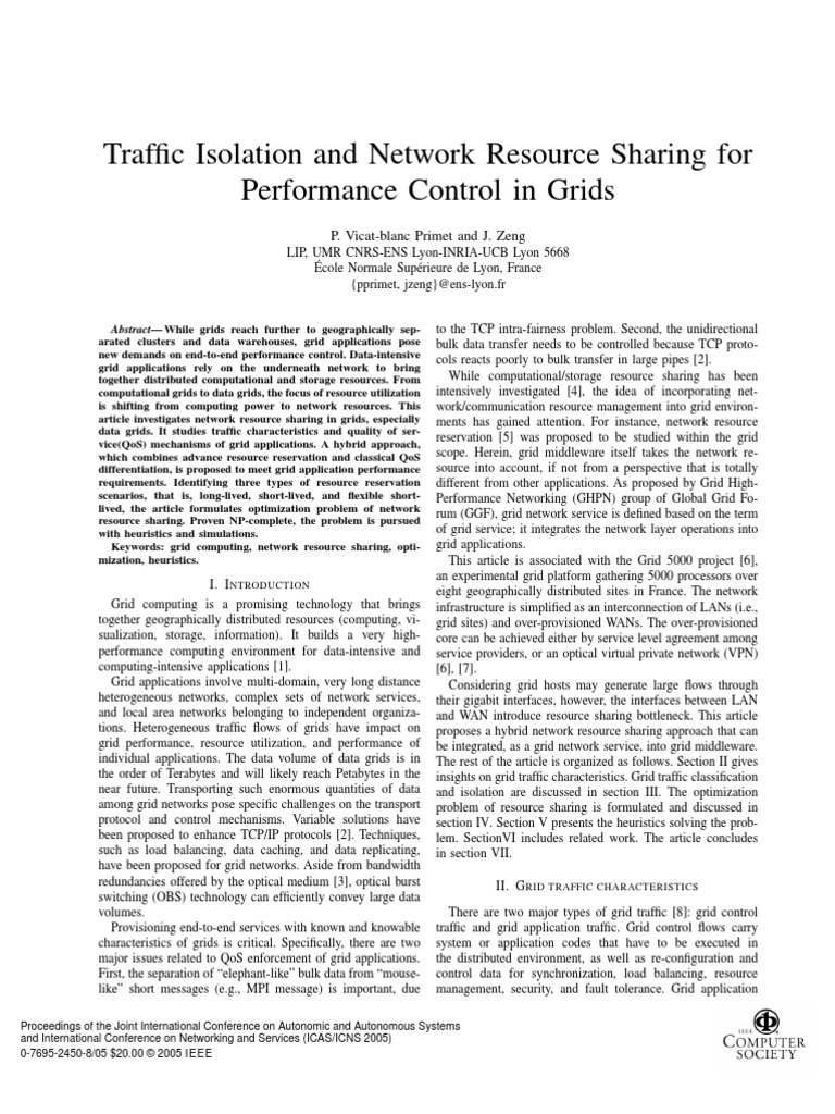 Traffic Isolation and Network Resource Sharing For Performance Control ...