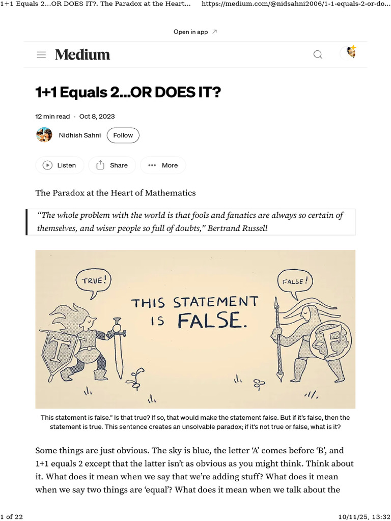 1+1 Equals 2 or DOES IT - The Paradox at The Heart of Mathematics | PDF ...