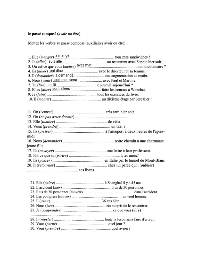 Le Passe Compose (Avoir Ou Etre) | PDF