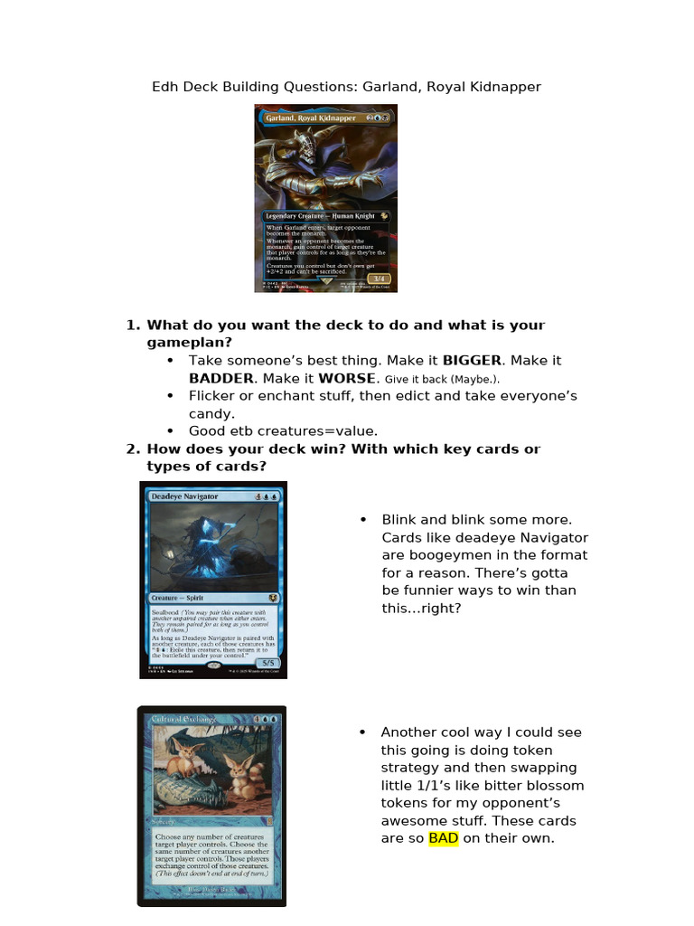 Edh Deck Strategy: Garland Kidnapper | PDF