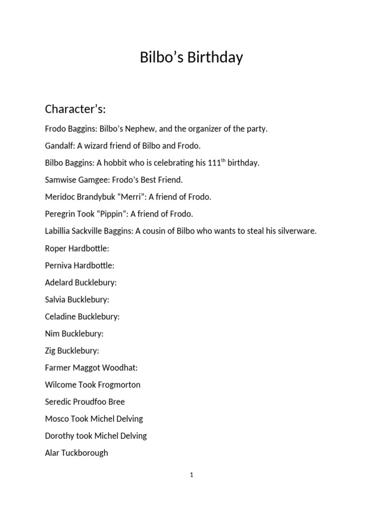 Bilbo's Birthday V2 | PDF | Bilbo Baggins | Hobbit