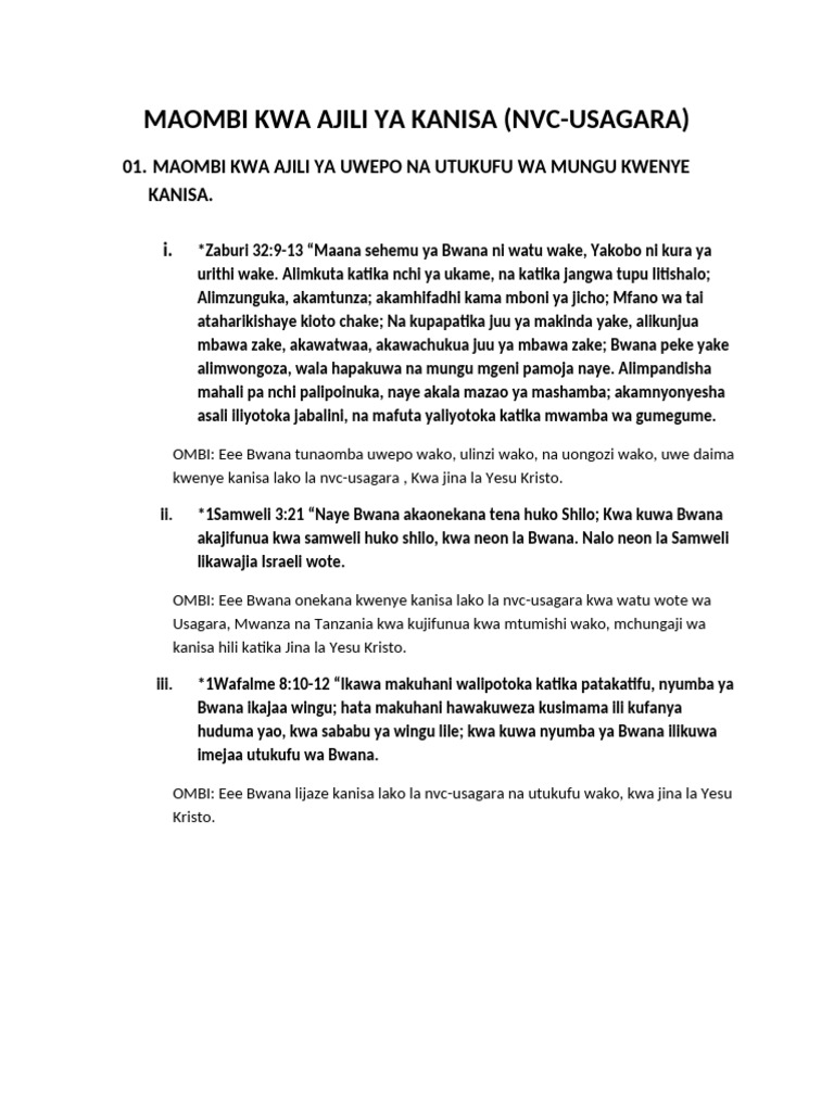 Maombi Kwa Ajili Ya Kanisa | PDF