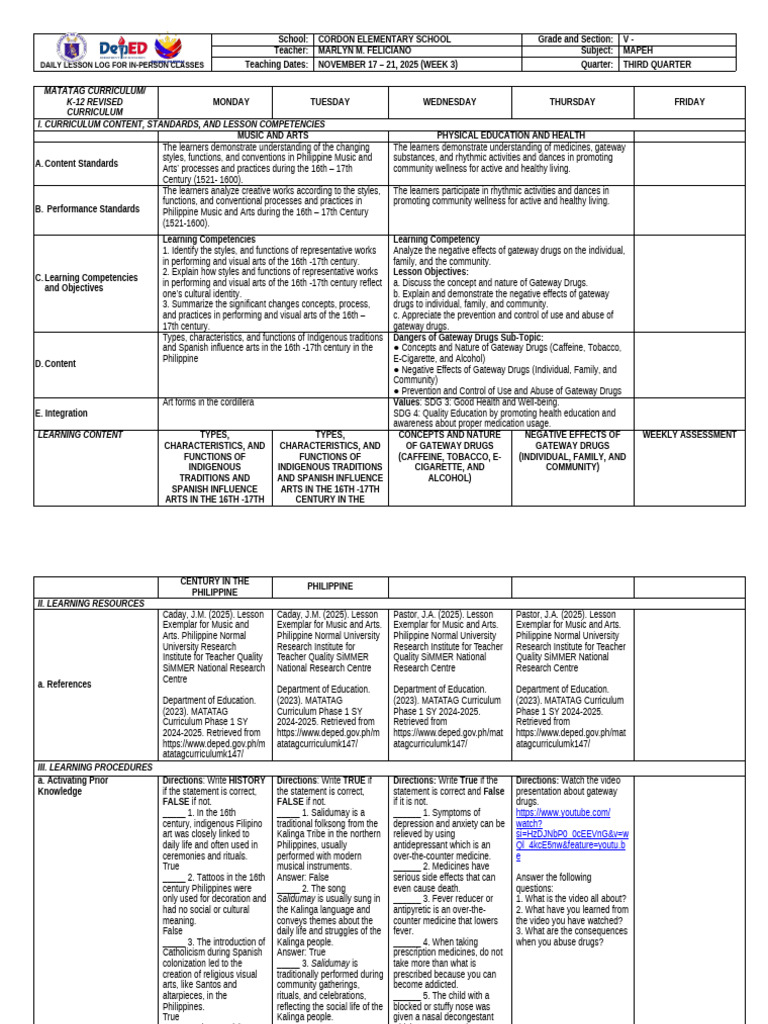 G5 Mapeh DLL Q3 W3 | PDF | Electronic Cigarette | Curriculum
