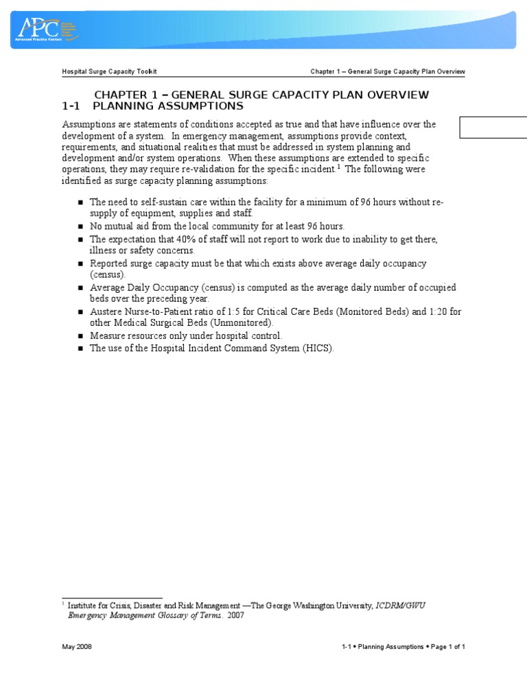 Chapter 1 - General Surge Capacity Plan Overview 1-1 Planning ...