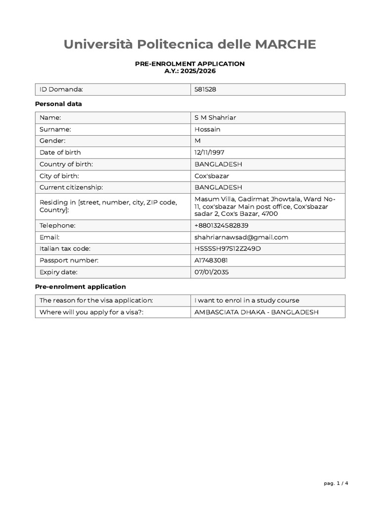 Pre enrollment summary | PDF