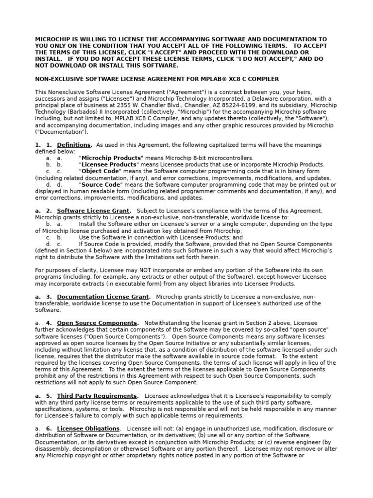 MPLAB XC8 C Compiler License | PDF | License | Trade Secret