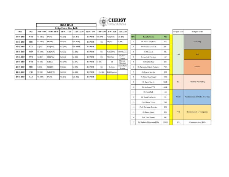 2025 Bridge Course Class Schedule | PDF