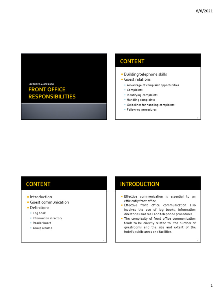 Front Office Responsibilities | PDF | Communication | Telephone