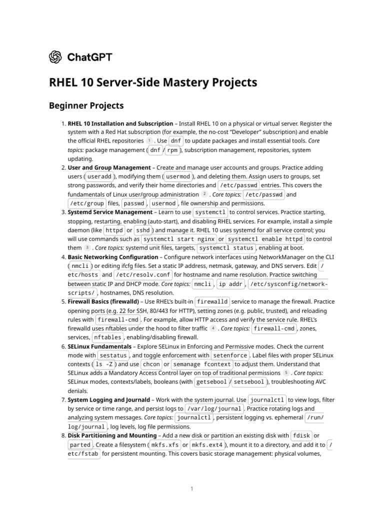 RHEL 10 Beginner to Intermediate Projects | PDF | Firewall (Computing ...