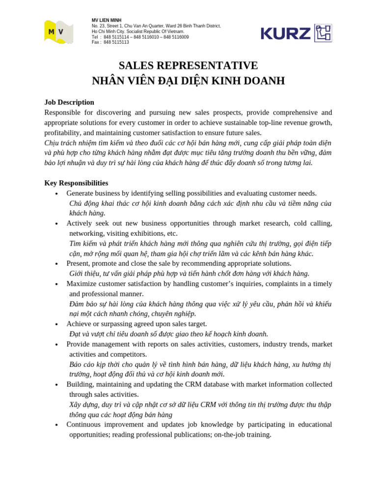 JD Sales Representative Final | PDF
