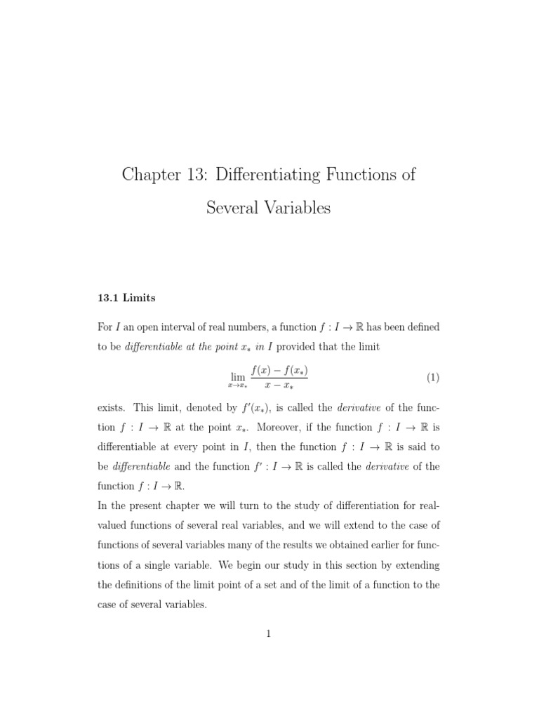 Mathematical Analysis II Chapter 13 Differentiating Functions of Several Variables | PDF | Limit ...